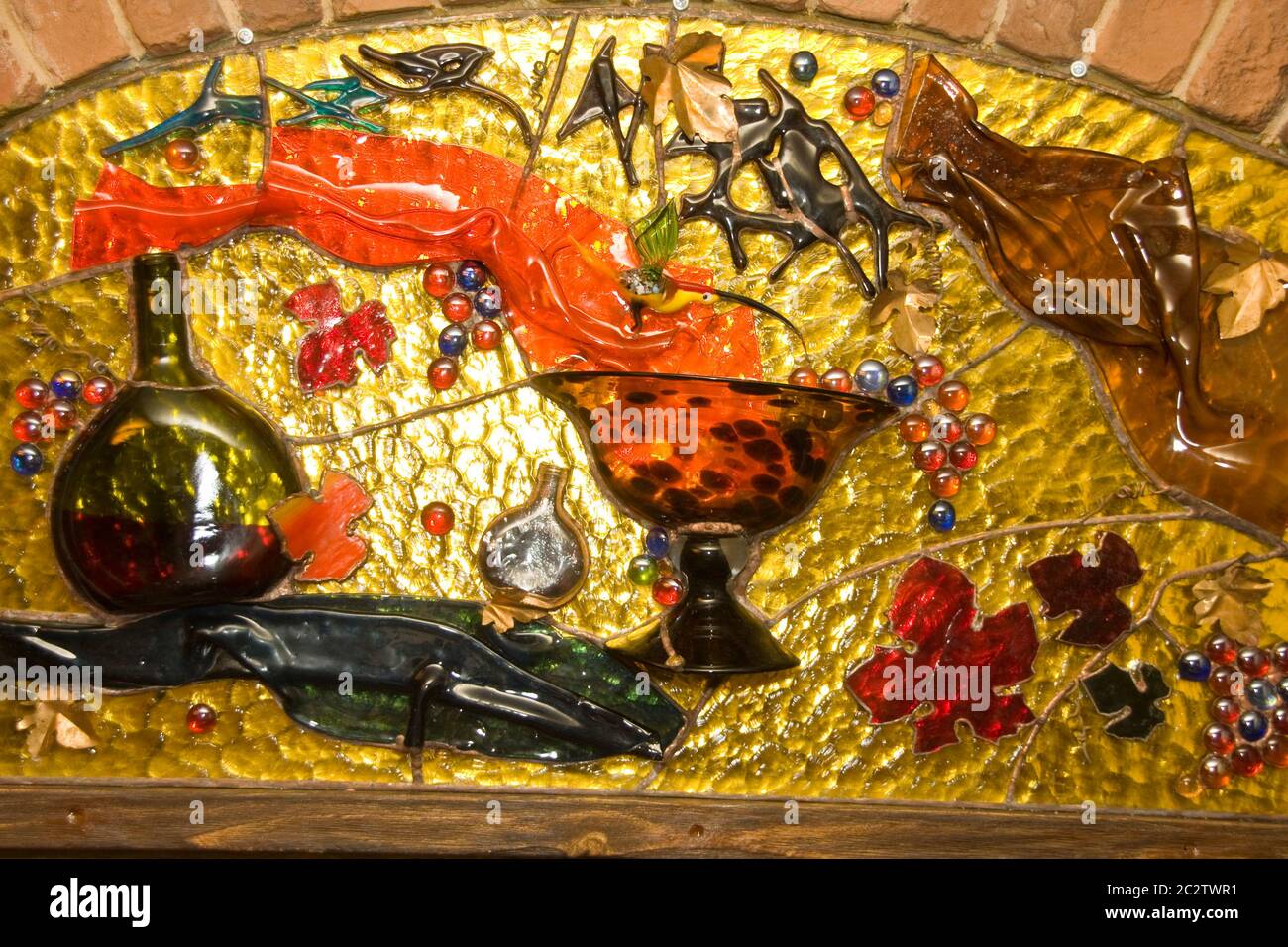 Stained glass composition of wine theme Stock Photo - Alamy