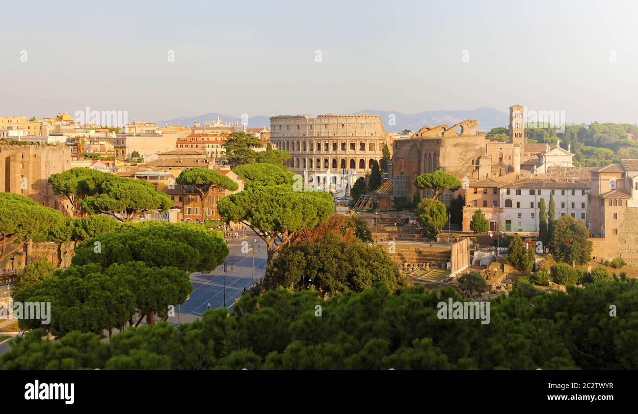 Panoramic view of Rome. Cityscape skyline of landmarks of Ancient Rome ...
