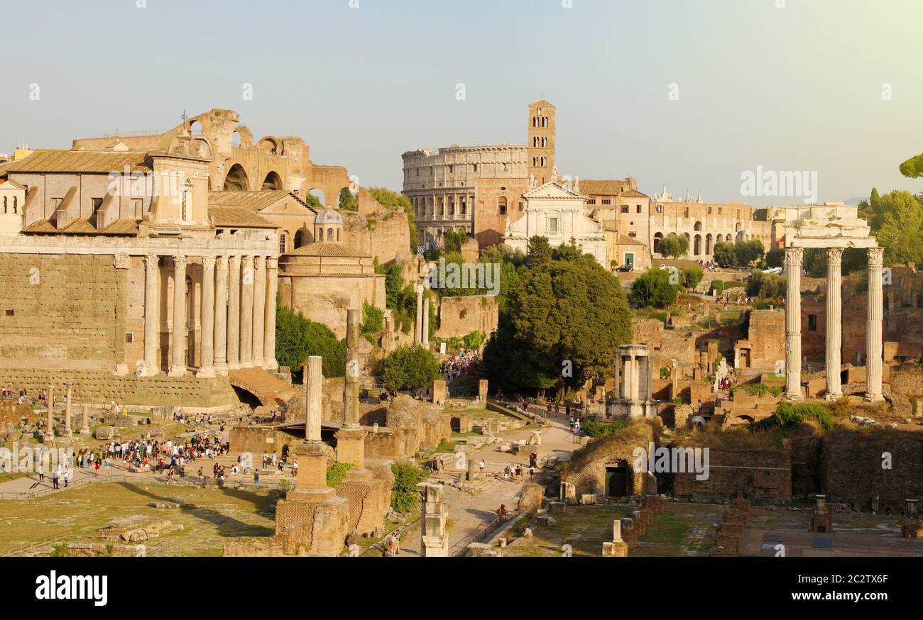 Panoramic view of Ancient Rome ruins. Cityscape skyline of landmarks of ...