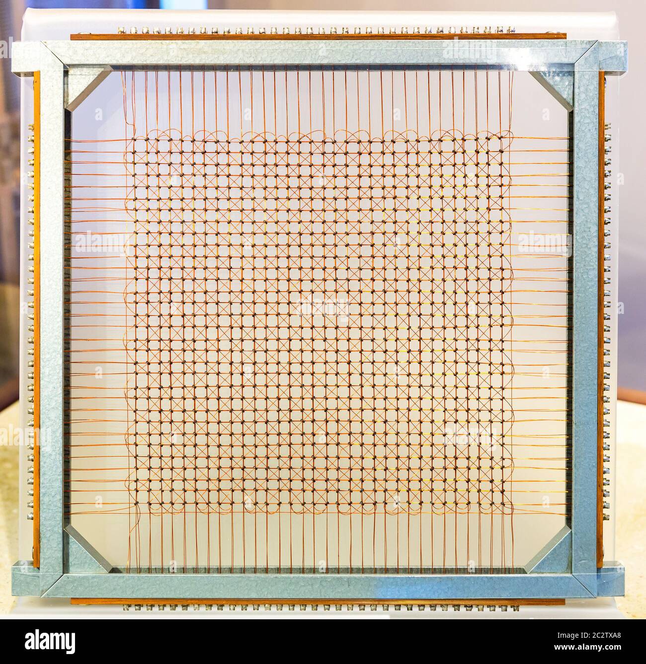 Old processor closeup, retro electronic technologies in computer museum ...