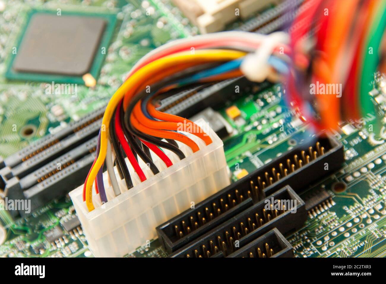 Computer motherboard power lines. Color cables Stock Photo - Alamy