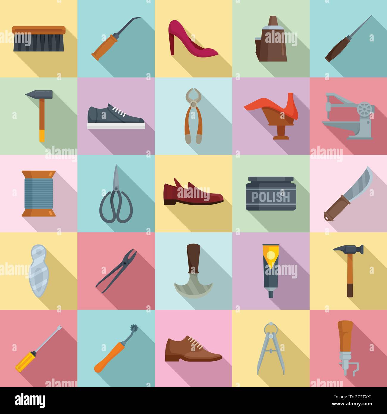 Shoe repair icons set. Flat set of shoe repair vector icons for web ...