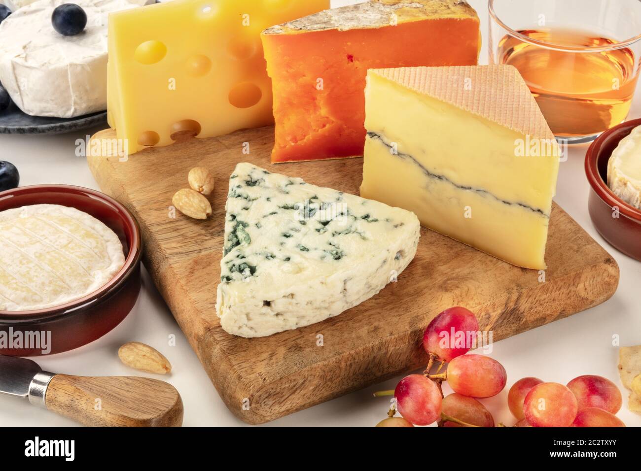 Cheese platter. Blue cheese, red Leicester, Brie, Emmental and others ...