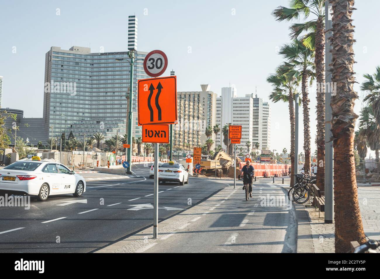 Tel Aviv / Israel-13/10/18: temporary road signs warning the drivers of ...