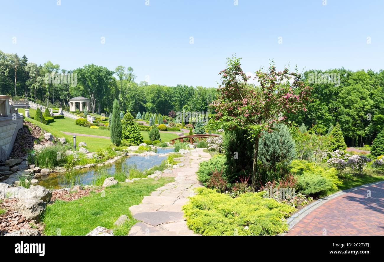 Wide view of a beautiful spring park Stock Photo - Alamy