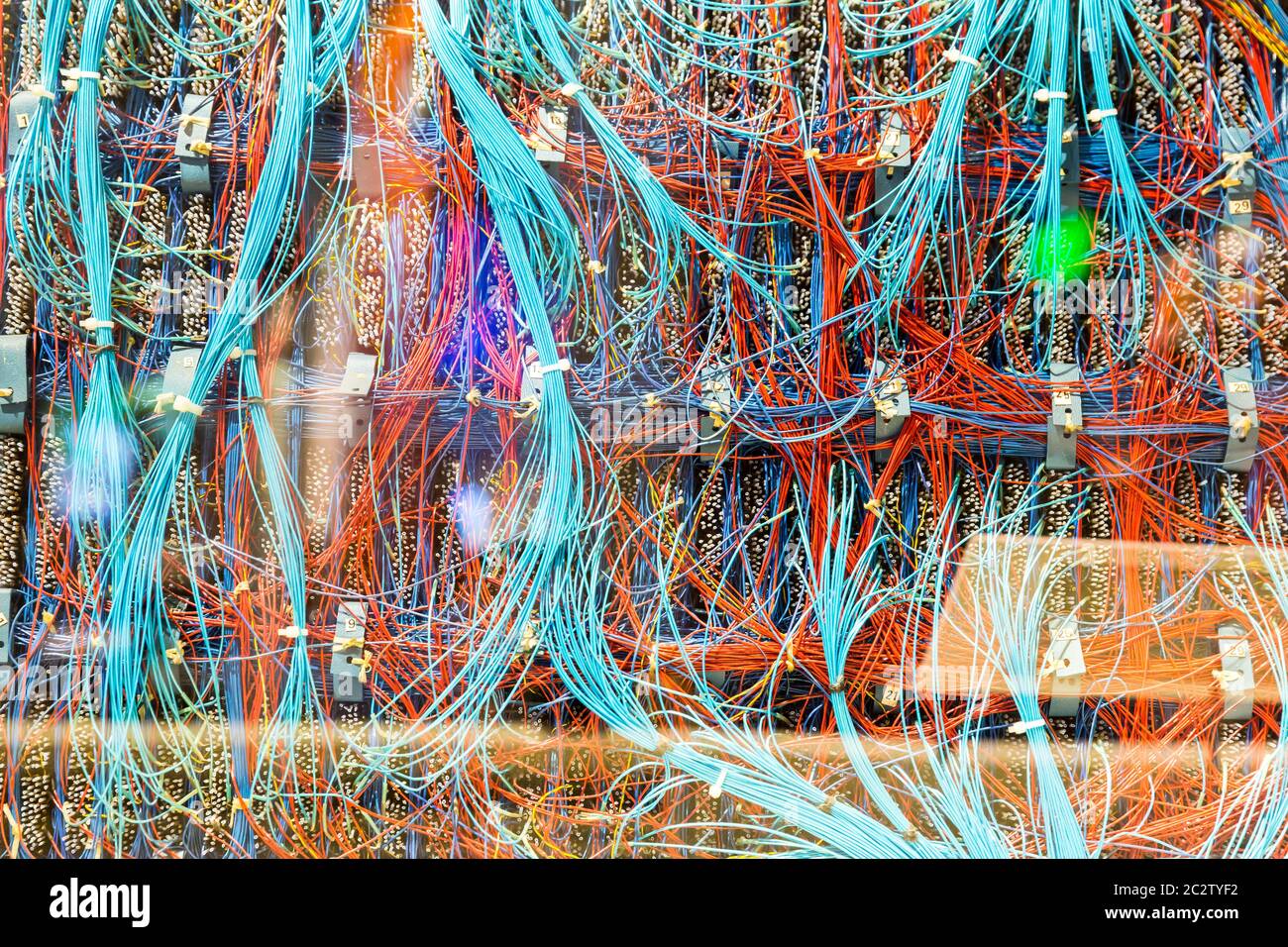 Telephone station with colorful wire beam Stock Photo - Alamy