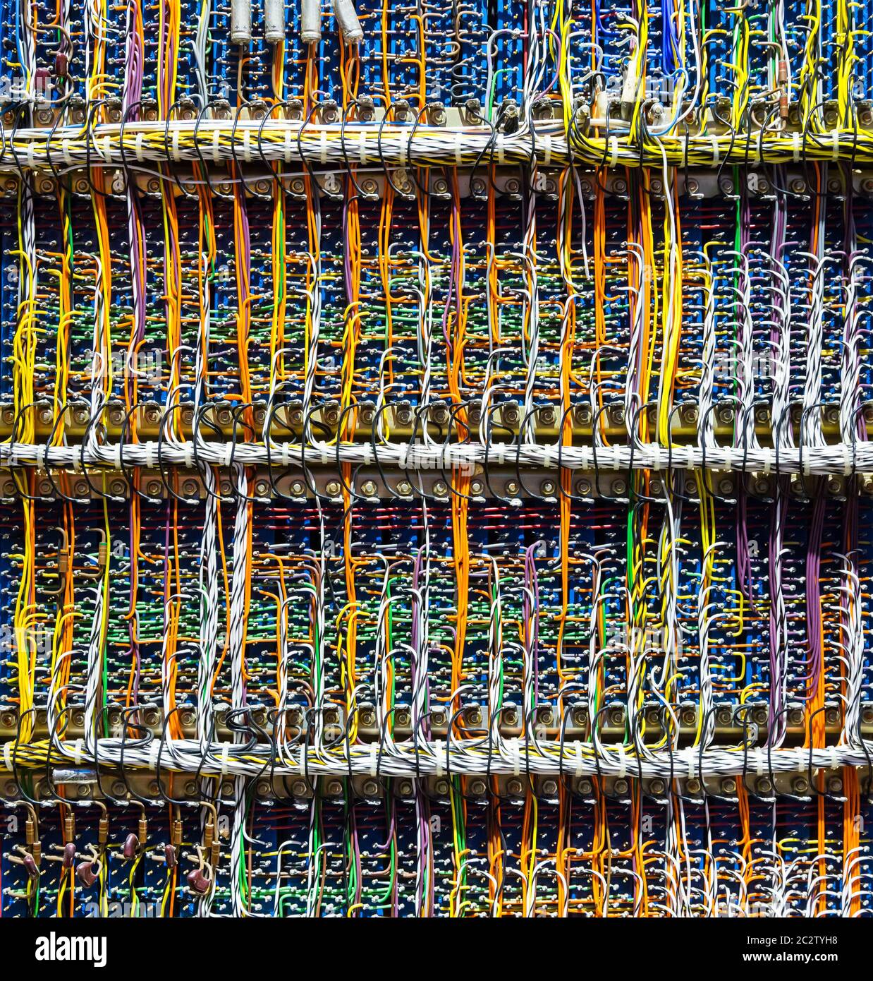 Retro electronic control box with lots of colorful wires and cables ...