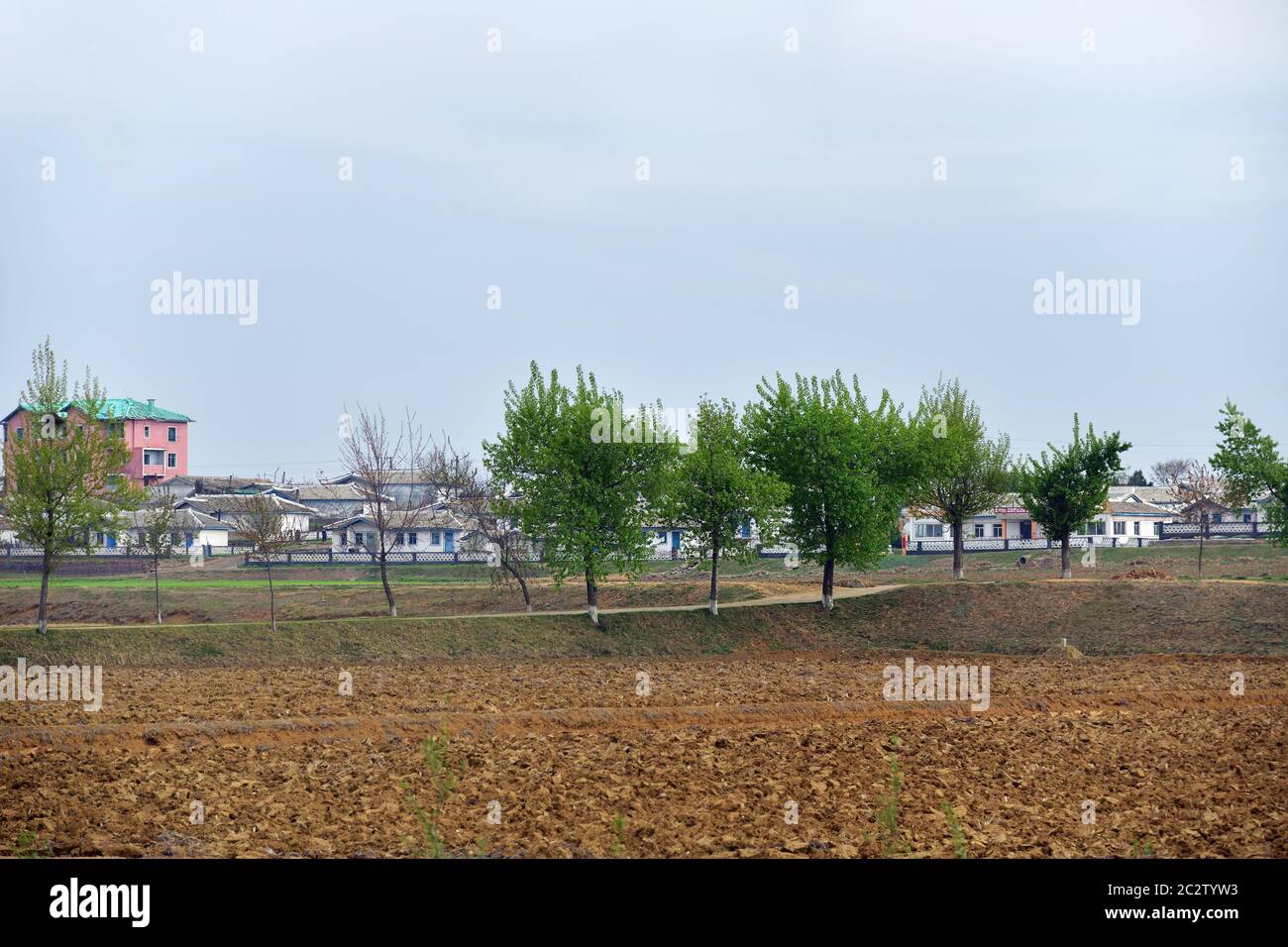 North Korea - April 30, 2019: Countryside landscape, an agricultural ...