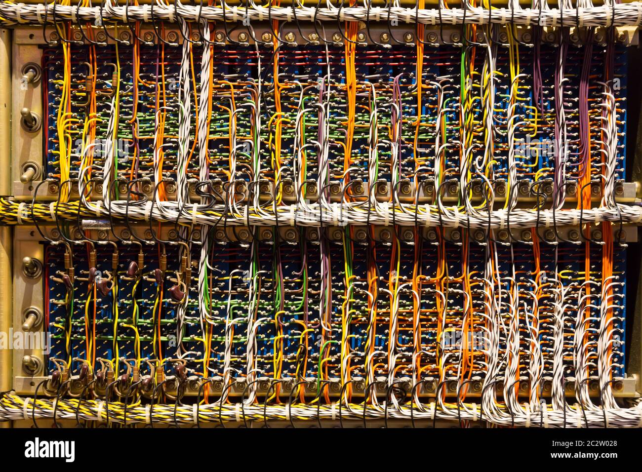 Retro electronic control box with lots of colorful wires and cables ...