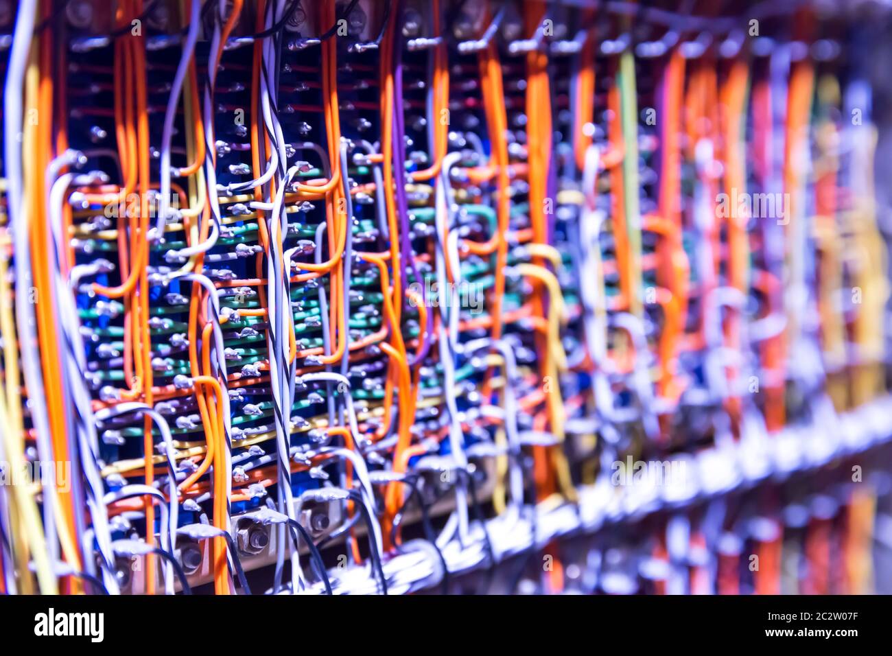 Retro electronic control box with lots of colorful wires and cables ...