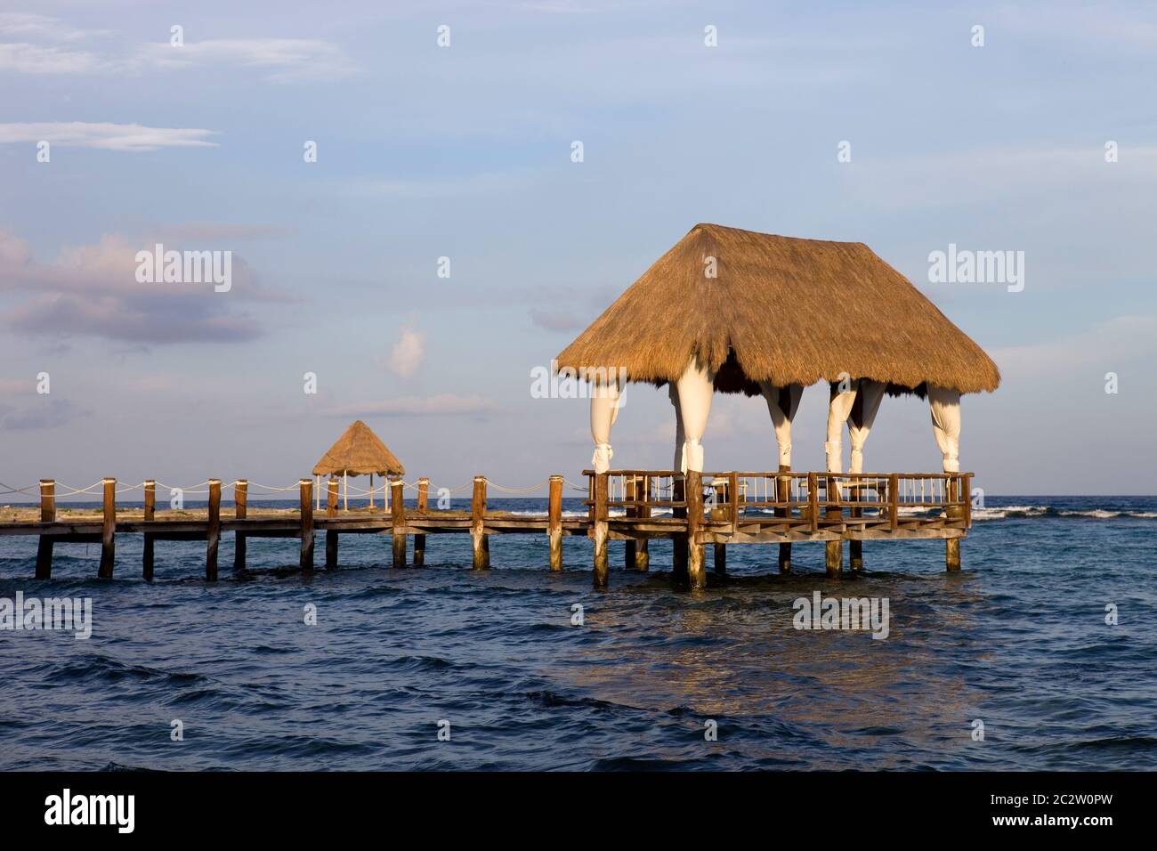 wooden dock at the caribbean sea at Yucatan Peninsula, Mexico Stock ...