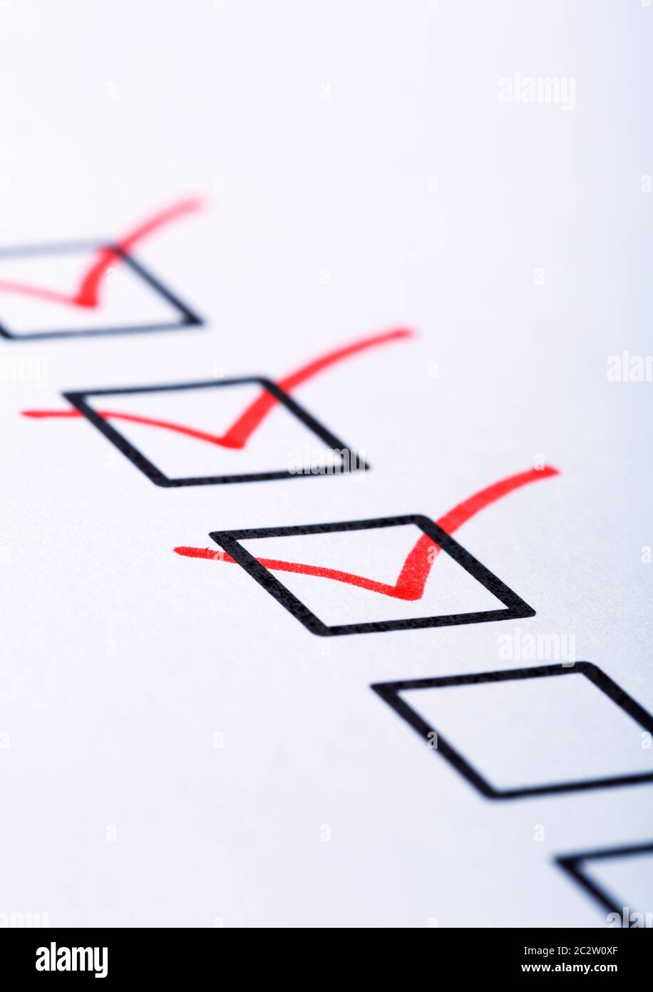 Closeup of check boxes on white background Stock Photo - Alamy