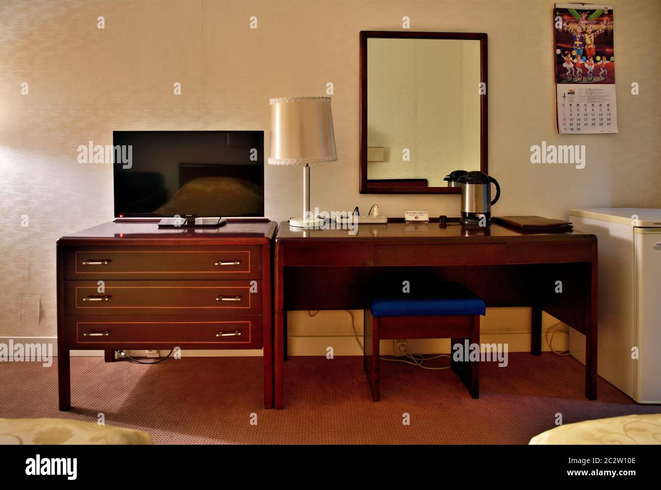 Pyongyang, North Korea - May 1, 2019: Standart room furnishings in ...