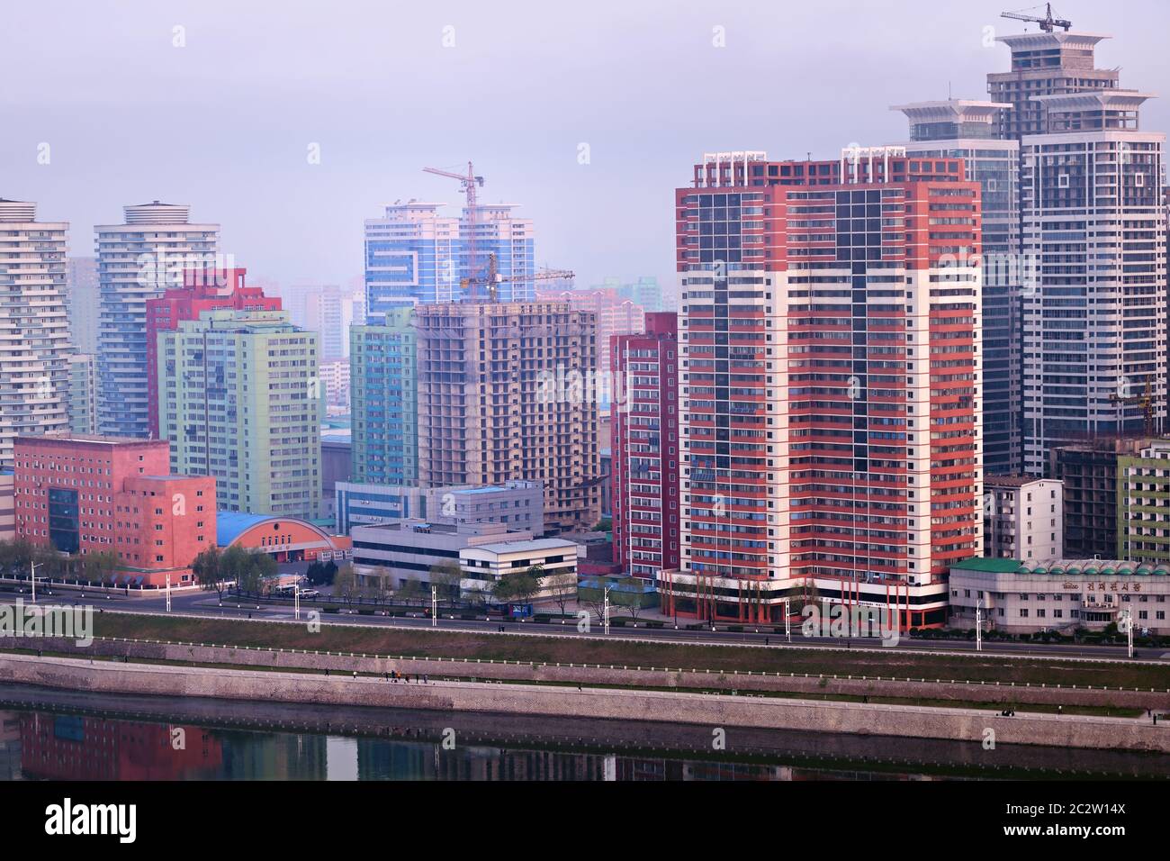 Pyongyang, North Korea - April 30, 2019: Skyline and Taedong River in ...