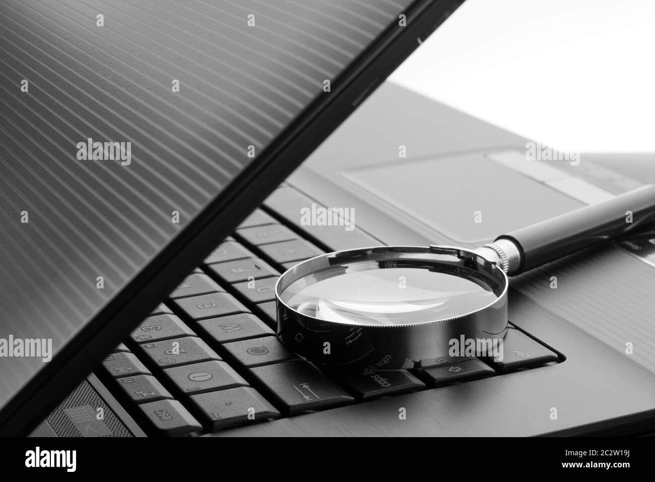 Magnifying glass computer Black and White Stock Photos & Images - Alamy