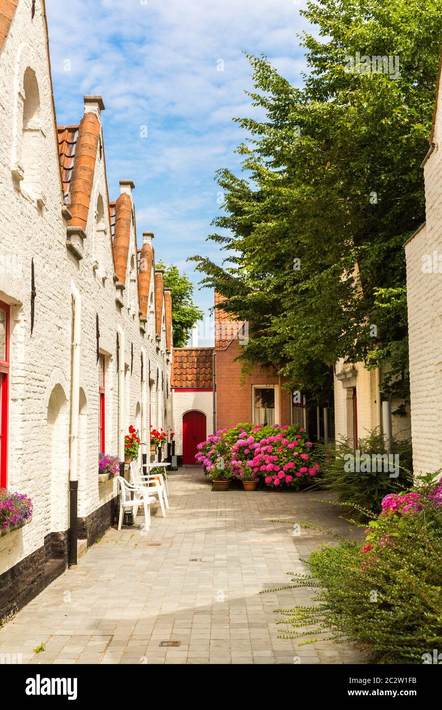 Cozy yard in ancient provincial European town. Traditional architecture ...