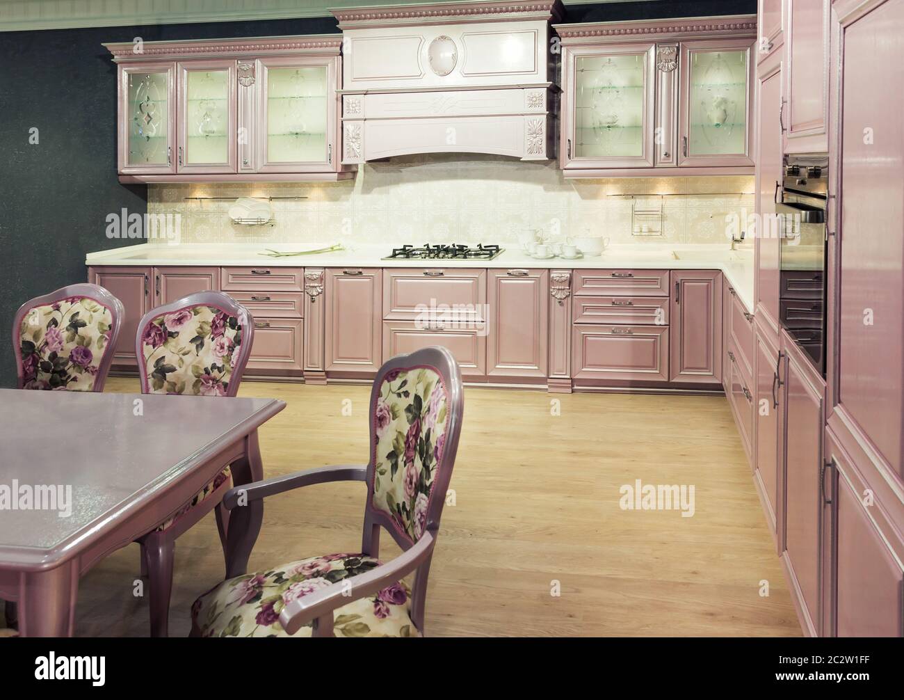 Luxury beautiful custom kitchen interior design with chairs and table ...