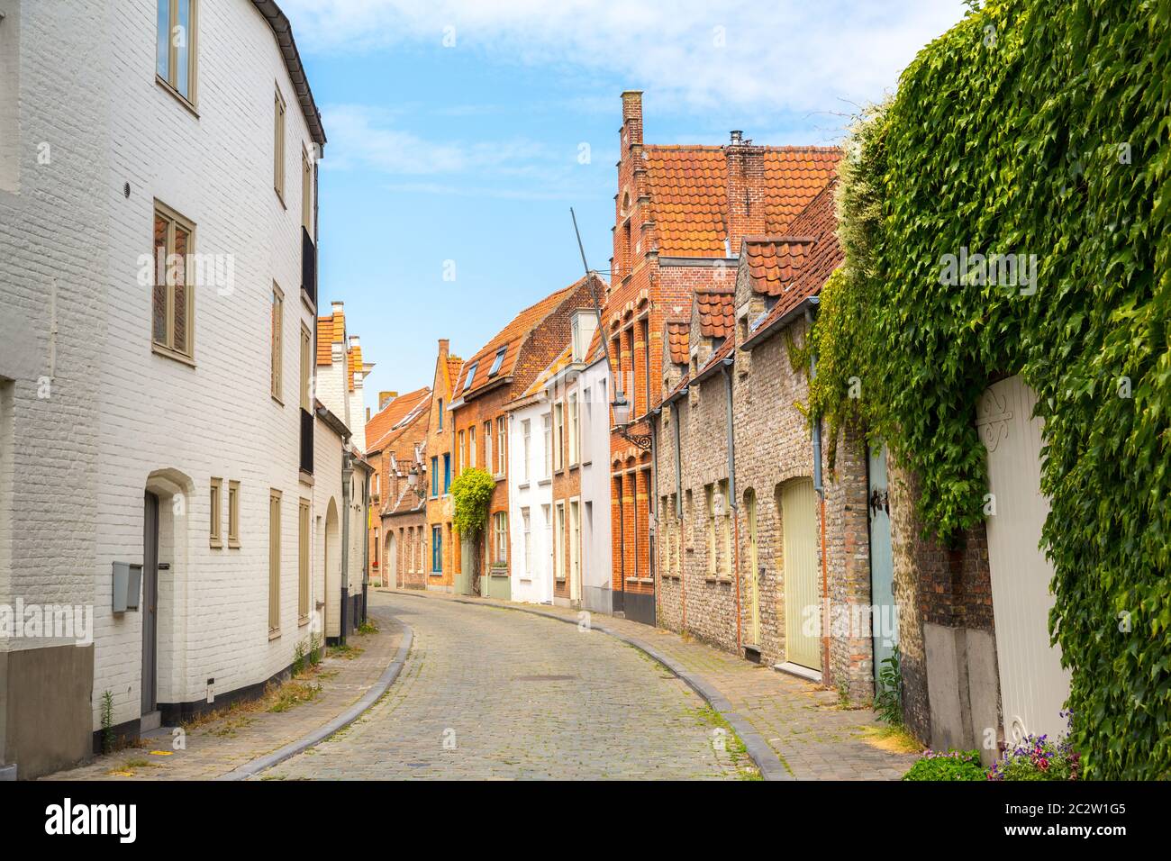 Cozy street in ancient provincial European town, nobody. Traditional ...