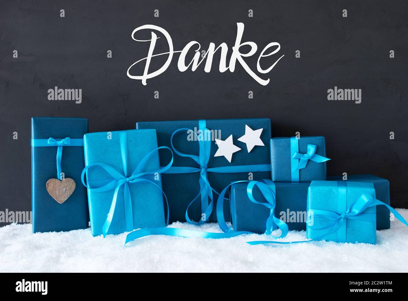 German Calligraphy Danke Means Thank You. Turquoise Gift With Bow And ...