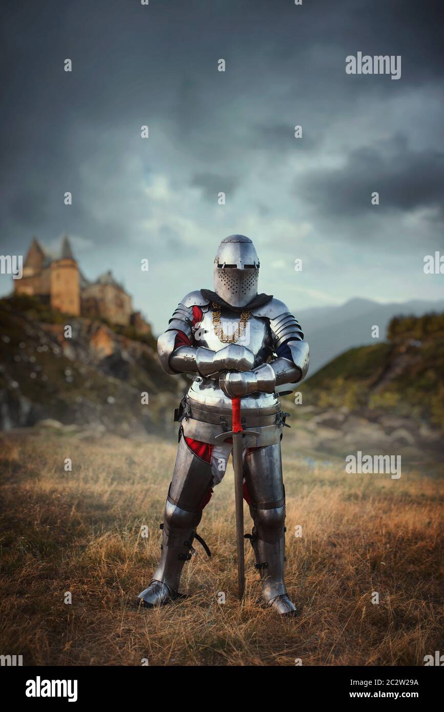 Medieval knight in a field hi-res stock photography and images - Alamy