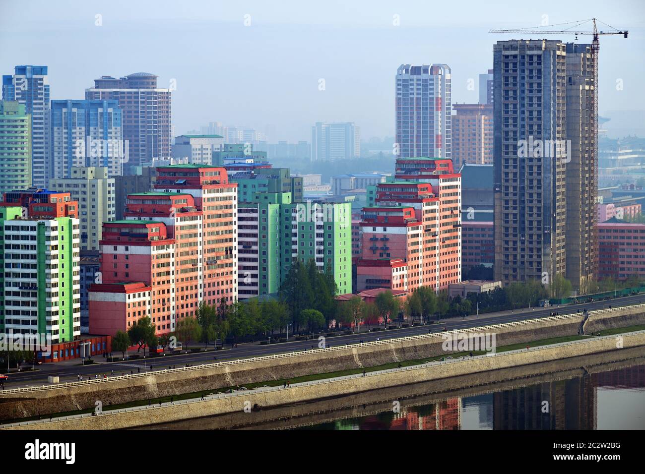 Pyongyang, North Korea - April 30, 2019: Skyline and Taedong River in ...