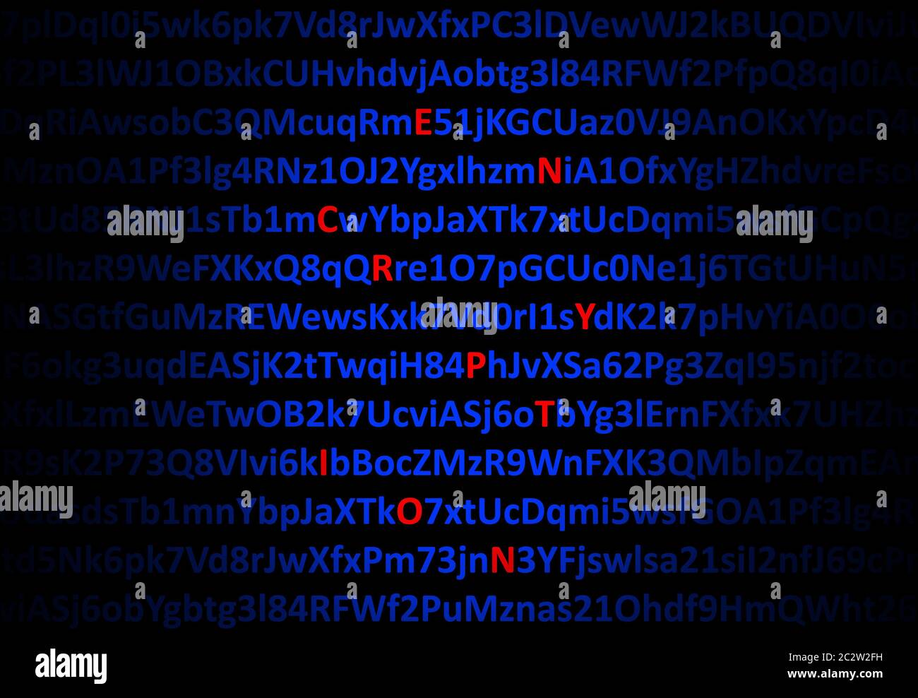 Encryption concept - red decrypted letters in middle of digital code ...
