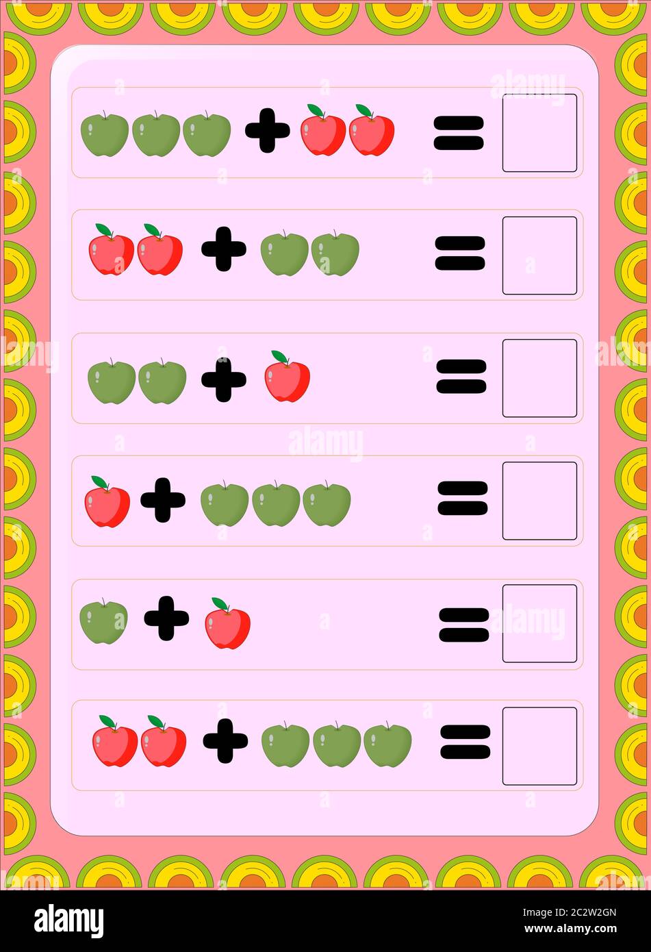 Preschool toddler math with green apple and red apple design Stock ...