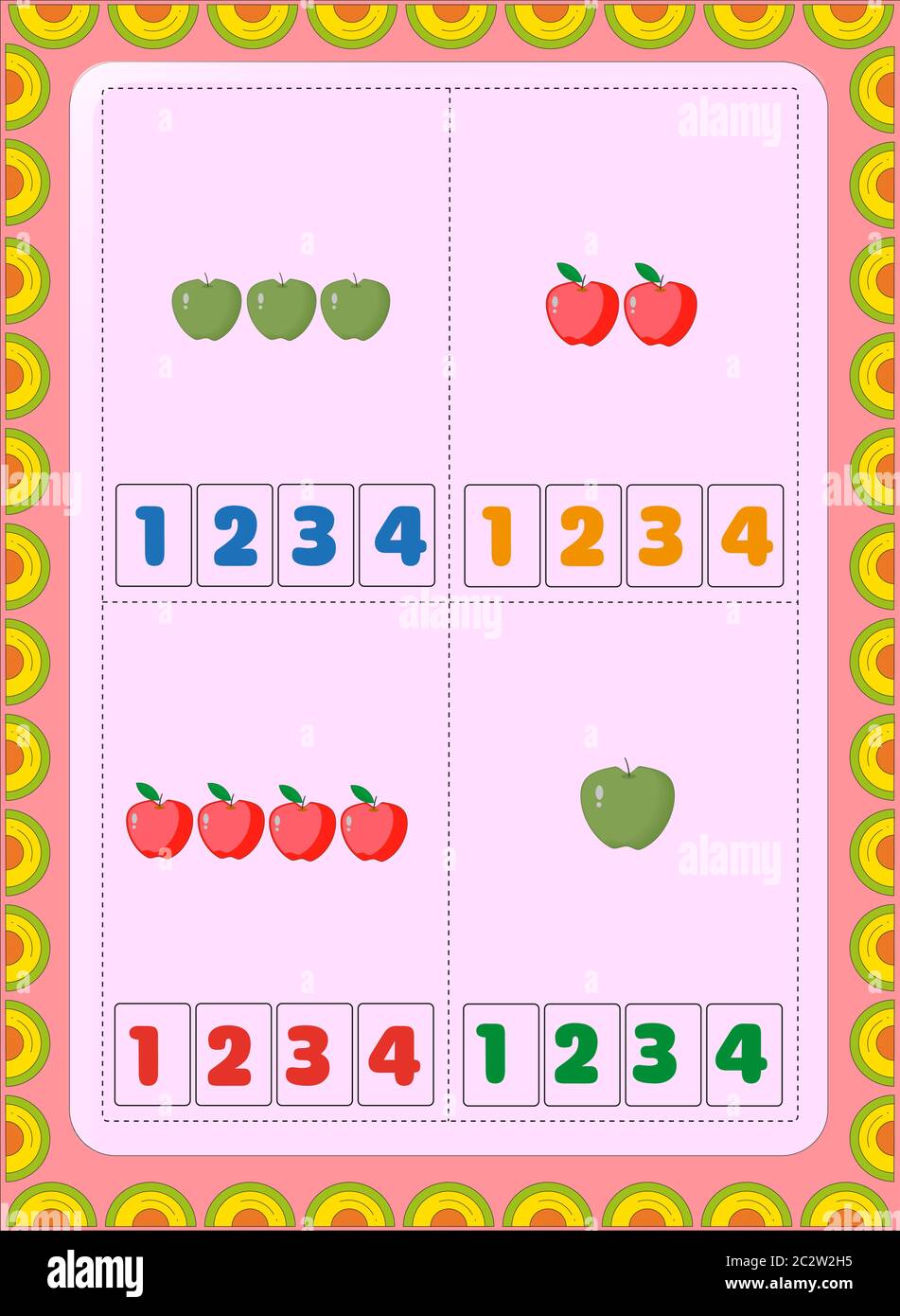Preschool toddler math with green apple and red apple design Stock ...
