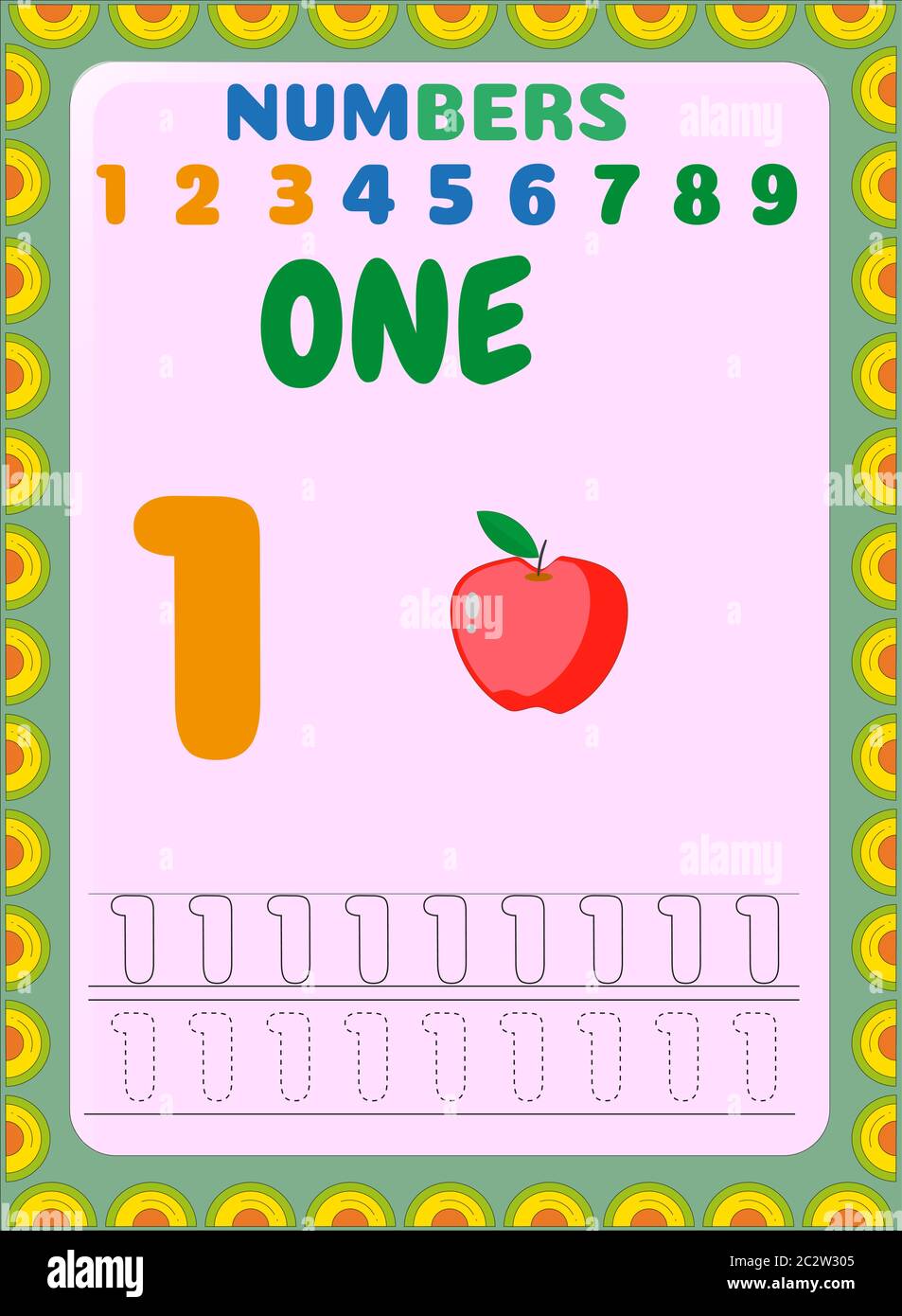 Preschool toddler math with green apple and red apple design Stock ...