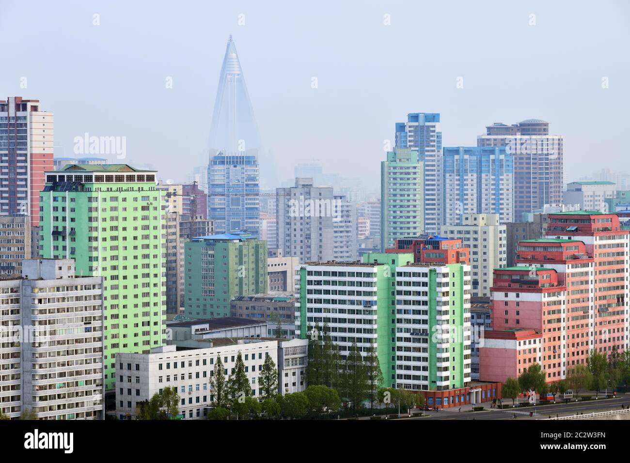Pyongyang, North Korea - April 30, 2019: City skyline in the morning ...