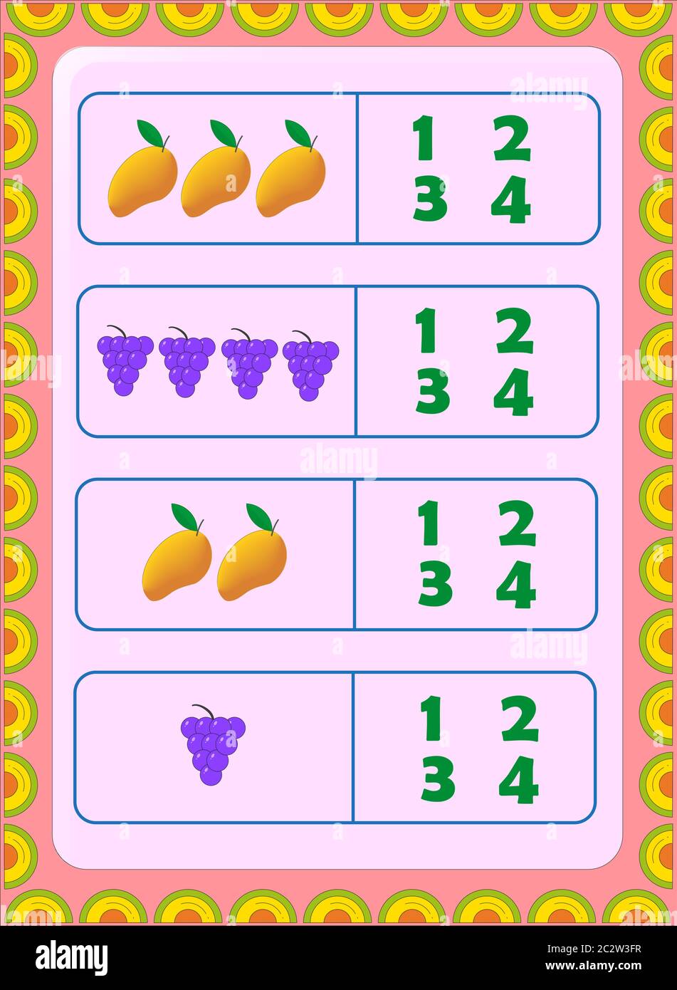 Preschool toddler math with grapes and mango design Stock Vector Image ...