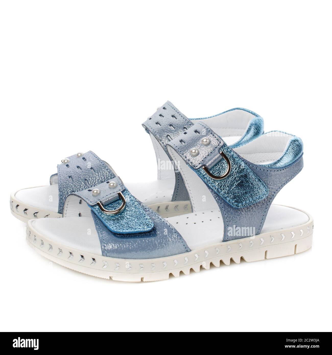 Blue sandals for girls on a white background. Photo for shoes ...