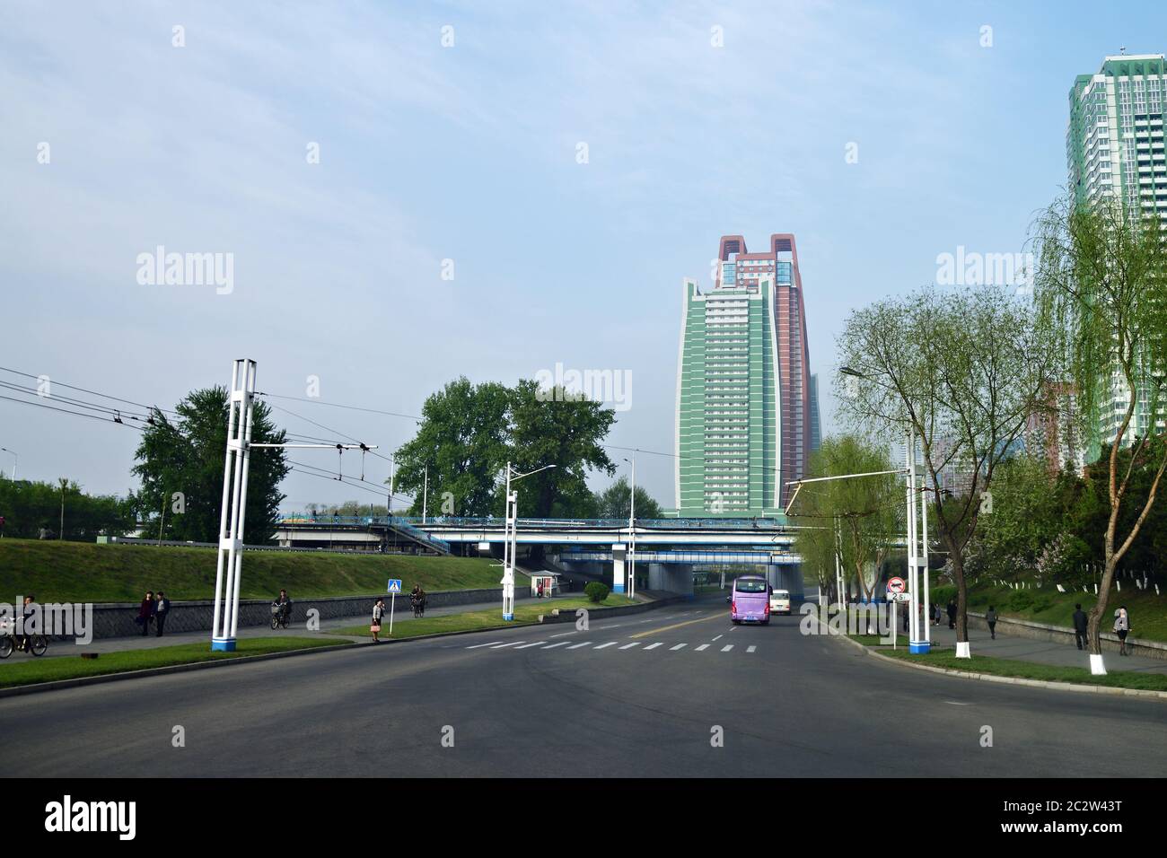 North Korea, Pyongyang - May 1, 2019: View on the city avenue and ...