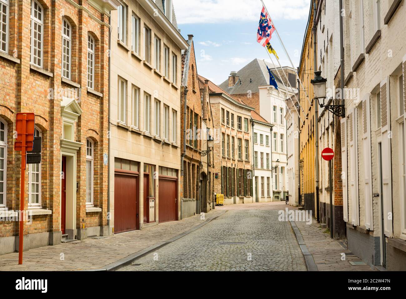 Cozy street in ancient provincial European town, nobody. Traditional ...