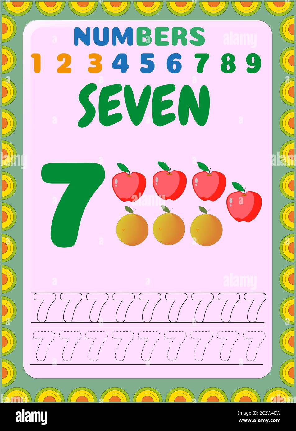 Preschool and toddler math with red apple and orange design Stock ...