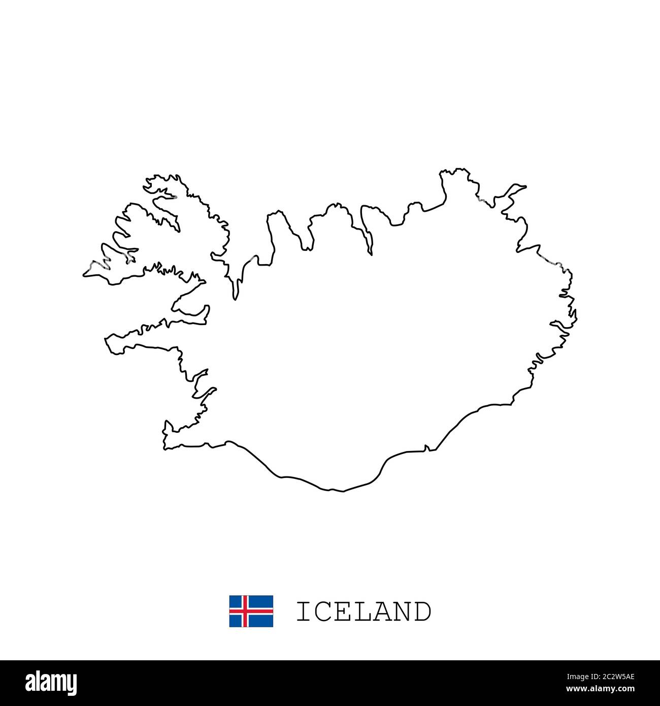 Iceland map line, linear thin vector simple and flag. Black on white ...