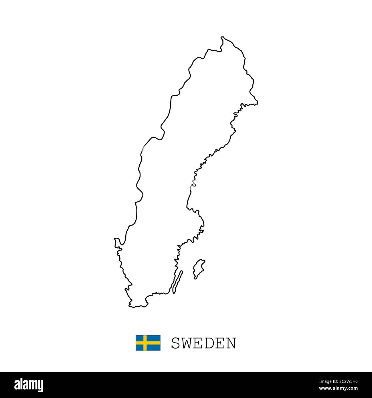 Sweden map line, linear thin vector simple and flag. Black on white ...