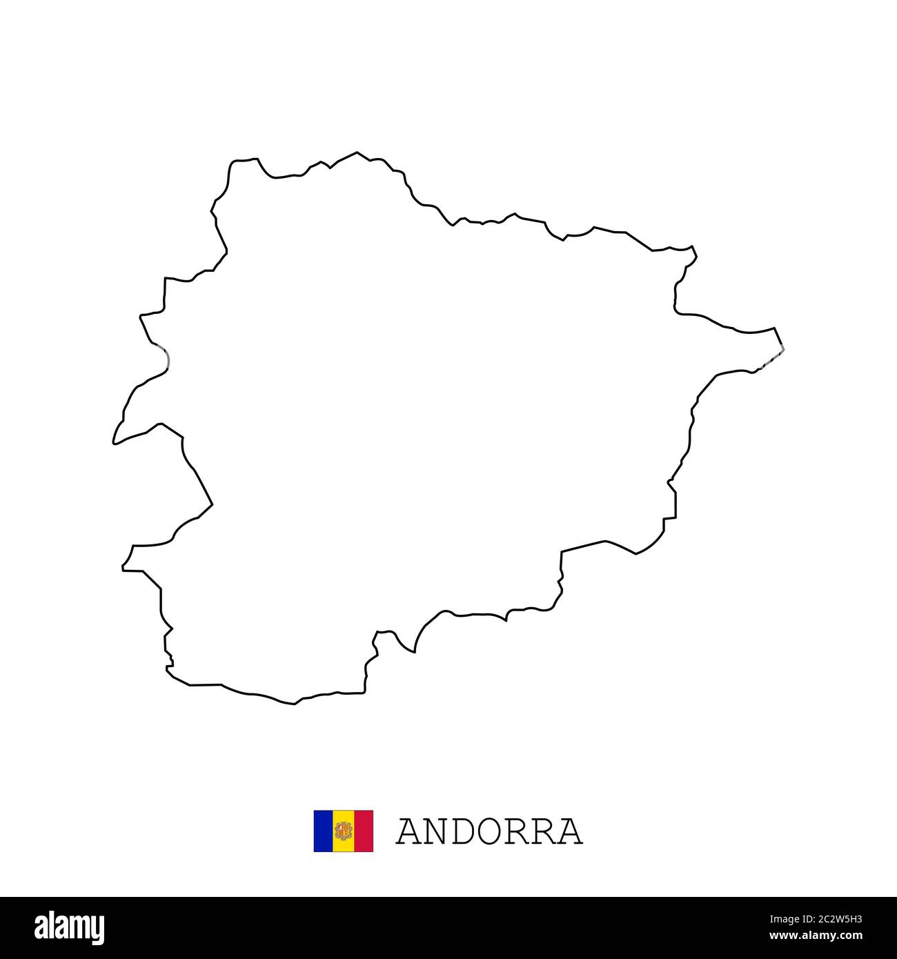 Andorra map line, linear thin vector simpl outline e and flag. Black on ...