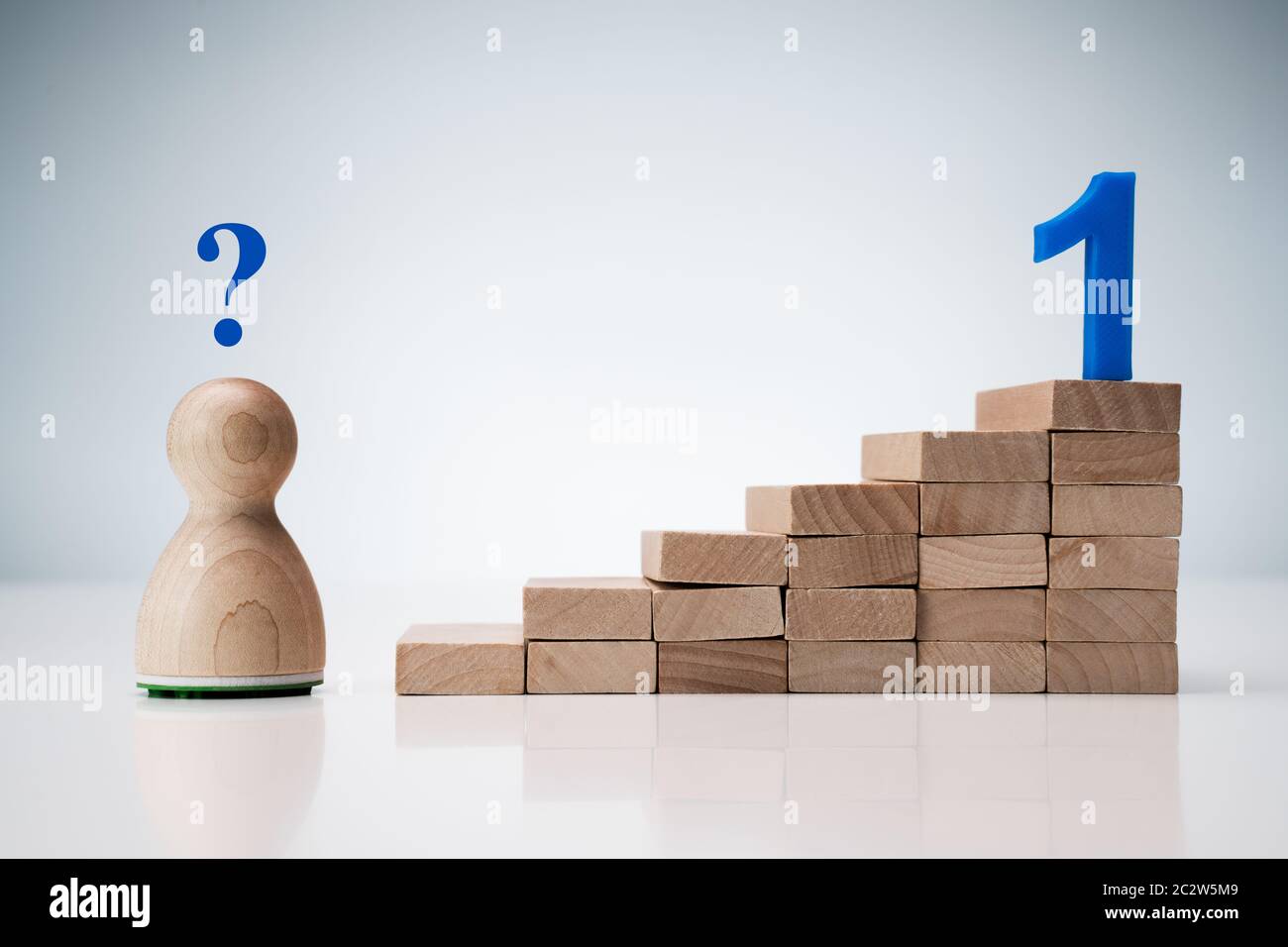 Pawn With Question Mark Standing Near Steps Over Gray Background Stock ...