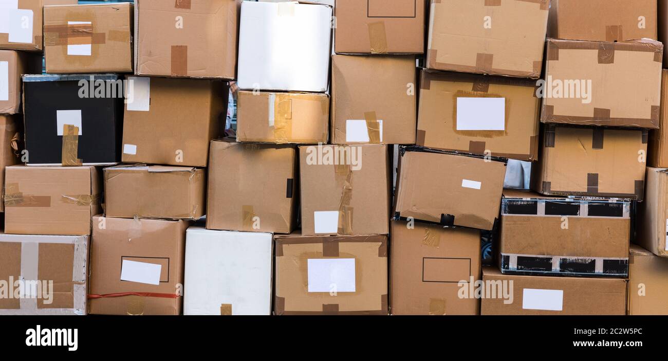 Cartboard garbage boxes closeup, european city. Trashbox on the street ...