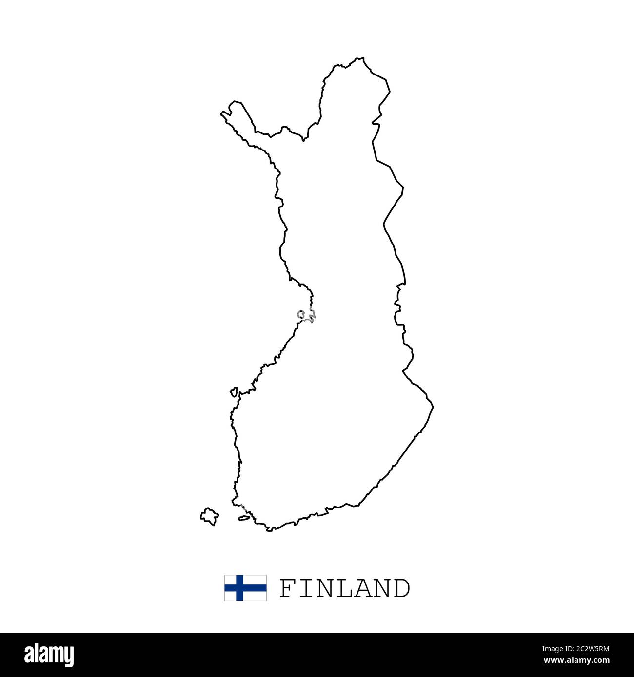 Finland map line, linear thin vector simple and flag. Black on white ...