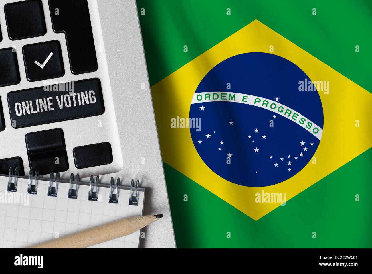 Online voting concept in Federative Republic of Brazil. Keyboard near ...
