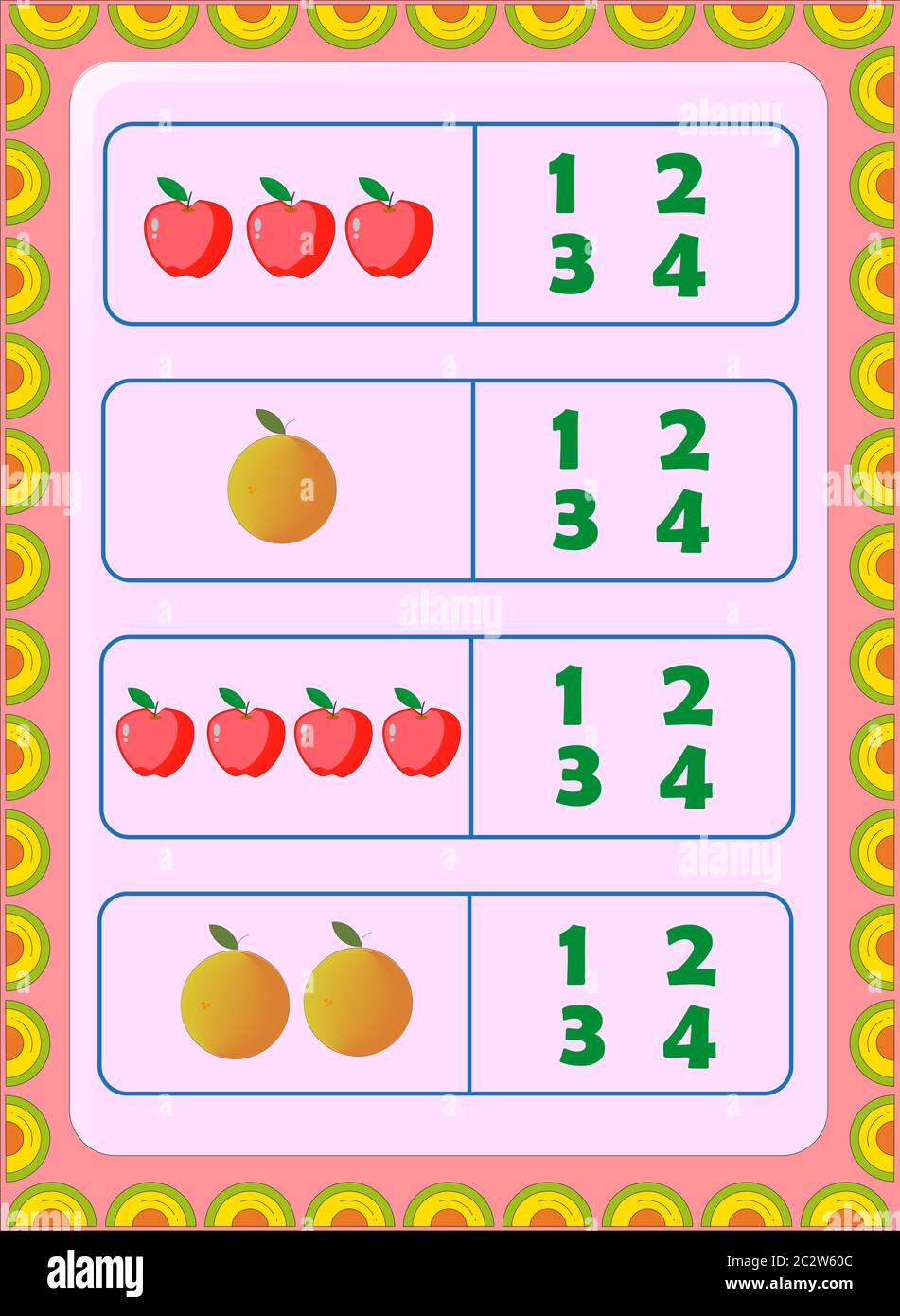 Preschool and toddler math with red apple and orange design Stock ...