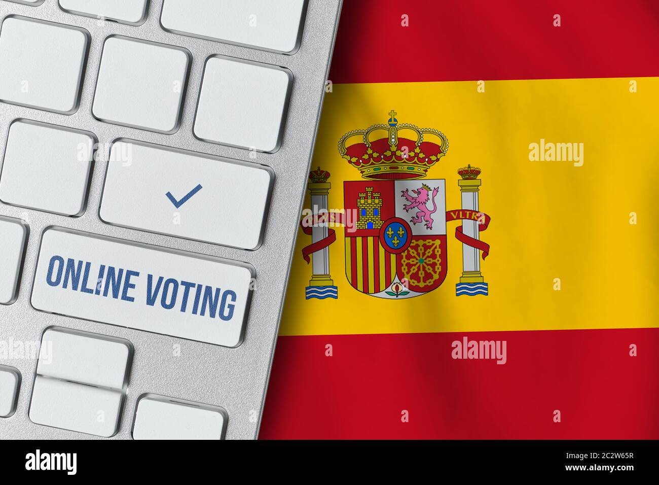 Online voting concept in Kingdom of Spain. Keyboard near country flag ...