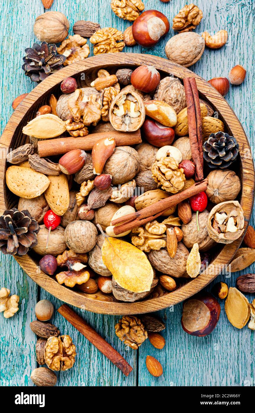Different types of nuts.Nuts set for healthy diet.Organic food Stock ...