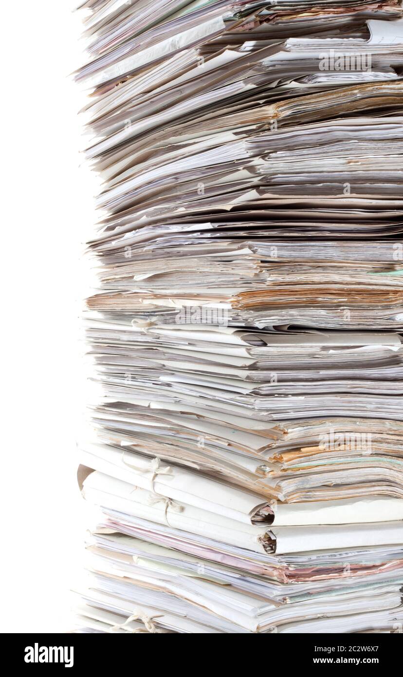 Huge stack of papers isolated on white Stock Photo - Alamy