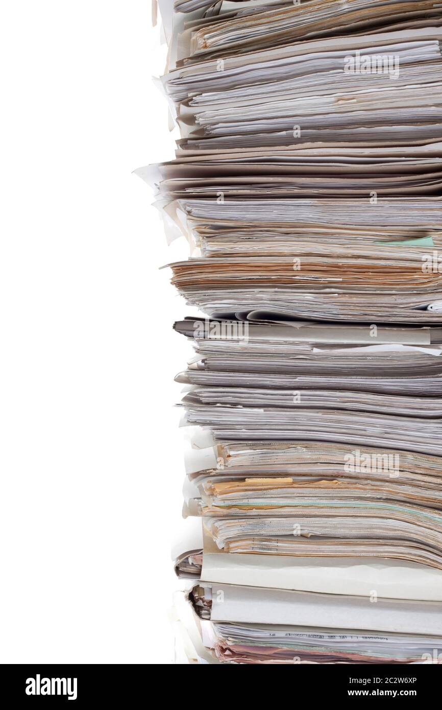 Huge stack of papers isolated on white Stock Photo - Alamy