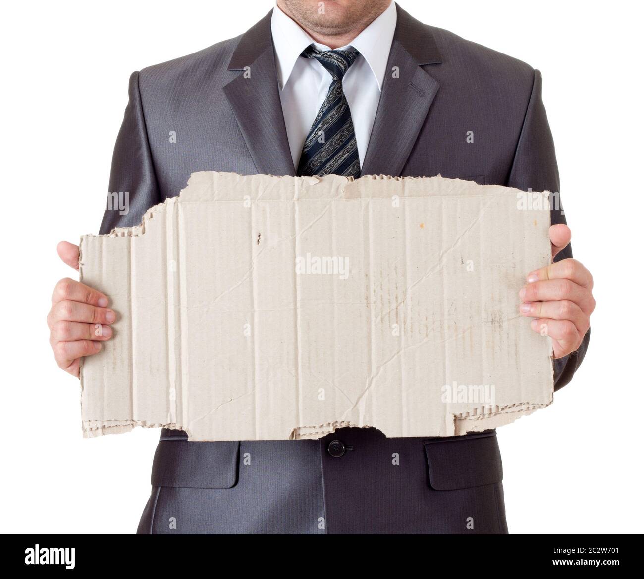 Fired businessman with messy cardboard frame. Isolated on white Stock ...