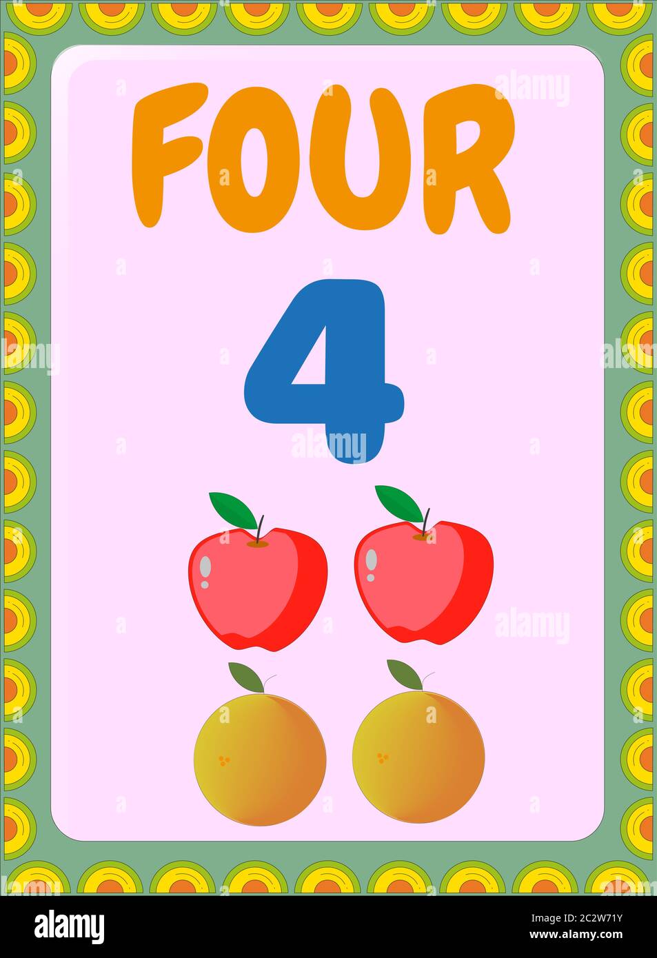 Preschool and toddler math with red apple and orange design Stock ...