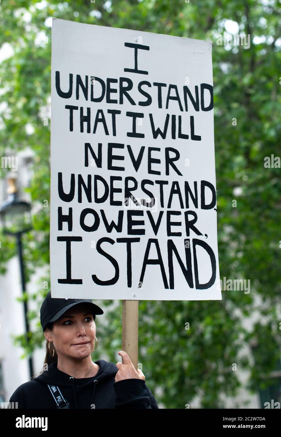 Anti-racism campaigner with sign, at the Black Lives Matter ...